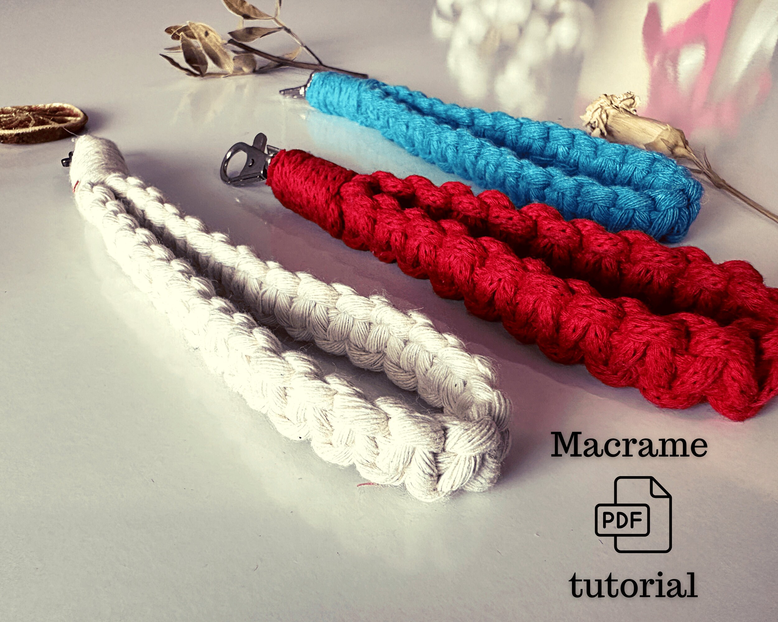 Macrame Keychain Pattern PDF Wristlet Key Chain Macrame for Beginners ...