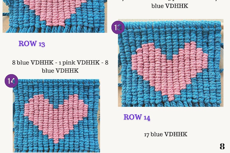 Pixel Heart Macrame Wall Hanging PDF Tutorial Valentine's - Etsy