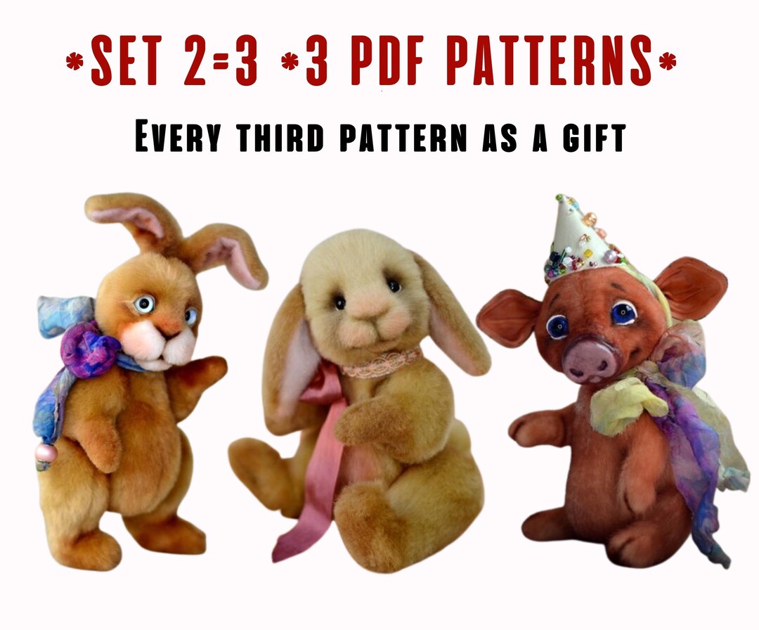 Set of Toy Patterns Pig Teddy Sewing Pattern Plush Pig Teddy TEDDY ...