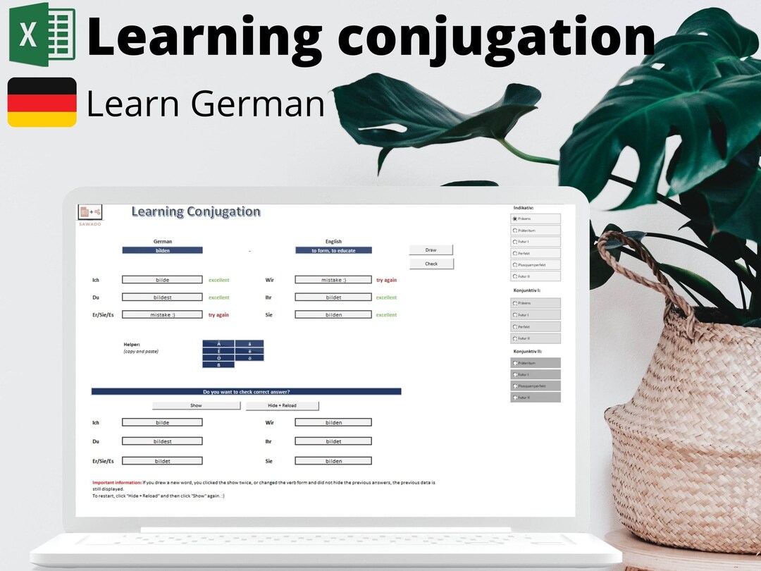 Learning German Conjugation, Learn Languages, Digital, Excel ...