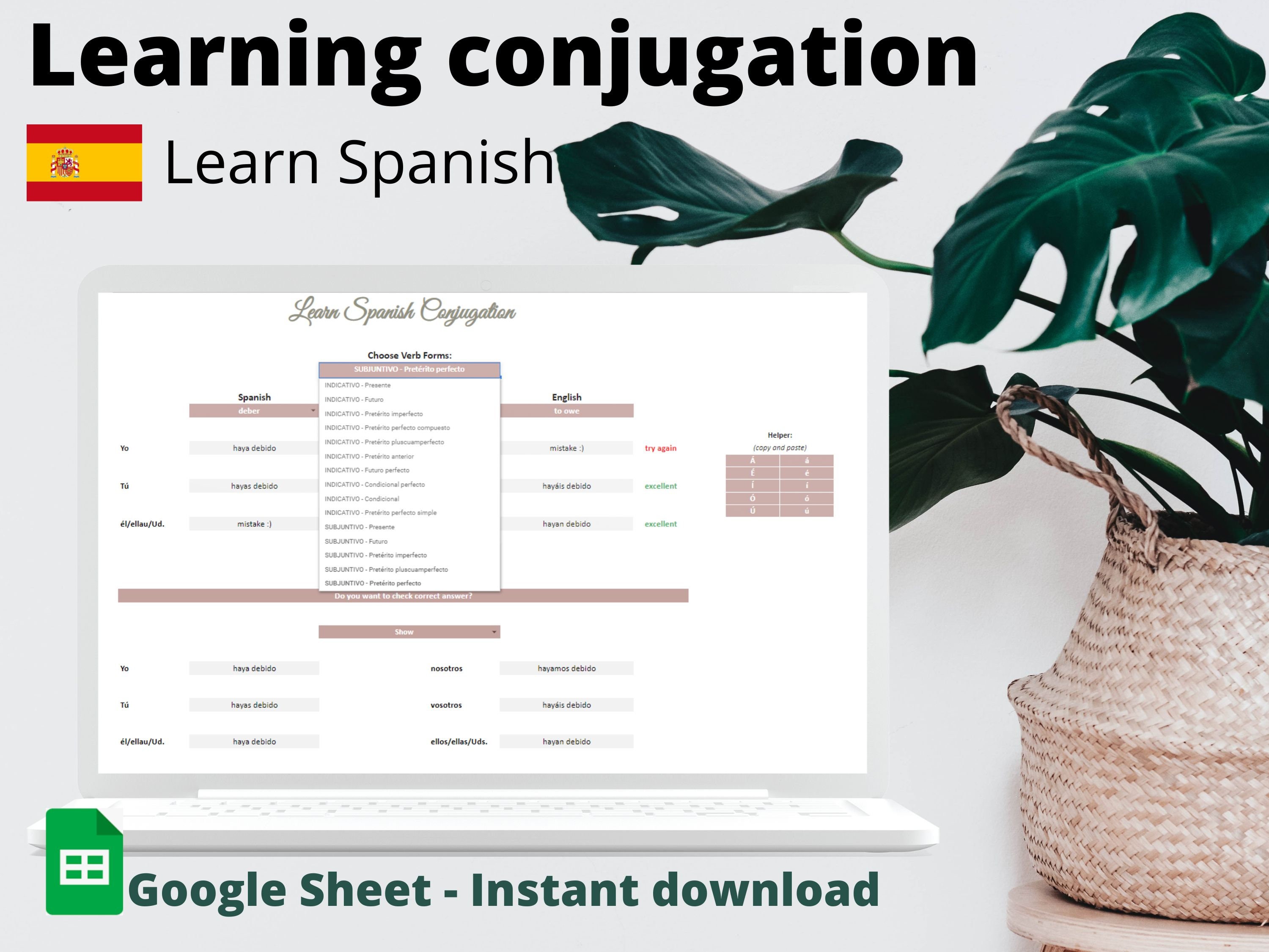 Learning Spanish Conjugation, Learn Languages, Digital, Google Sheet ...