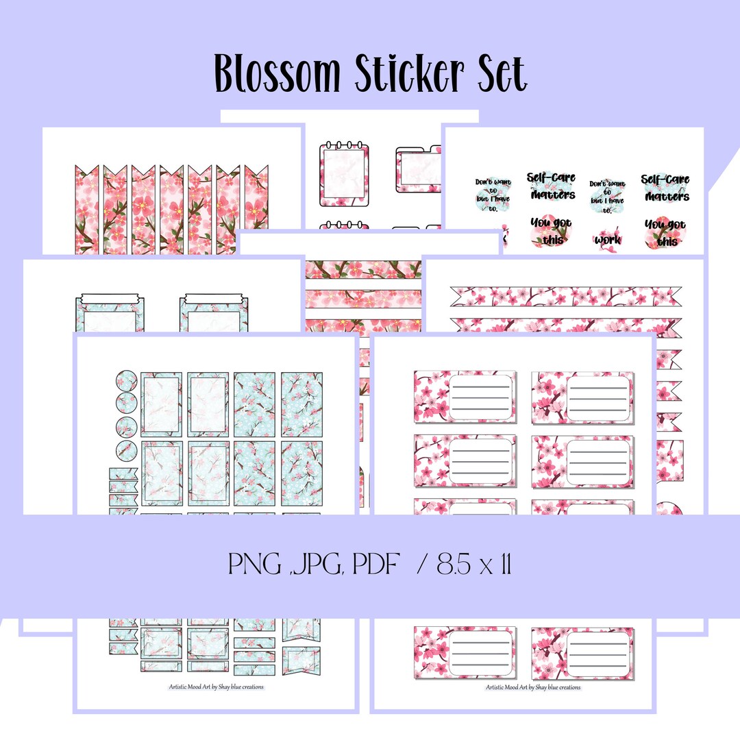 Printable Flower Blossom Sticker Sheet Set, Digital Stickers ...