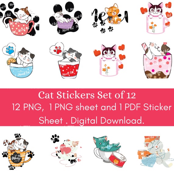 Printable Cat Stickers Sticker Sheet Printable Sticker PNG - Etsy