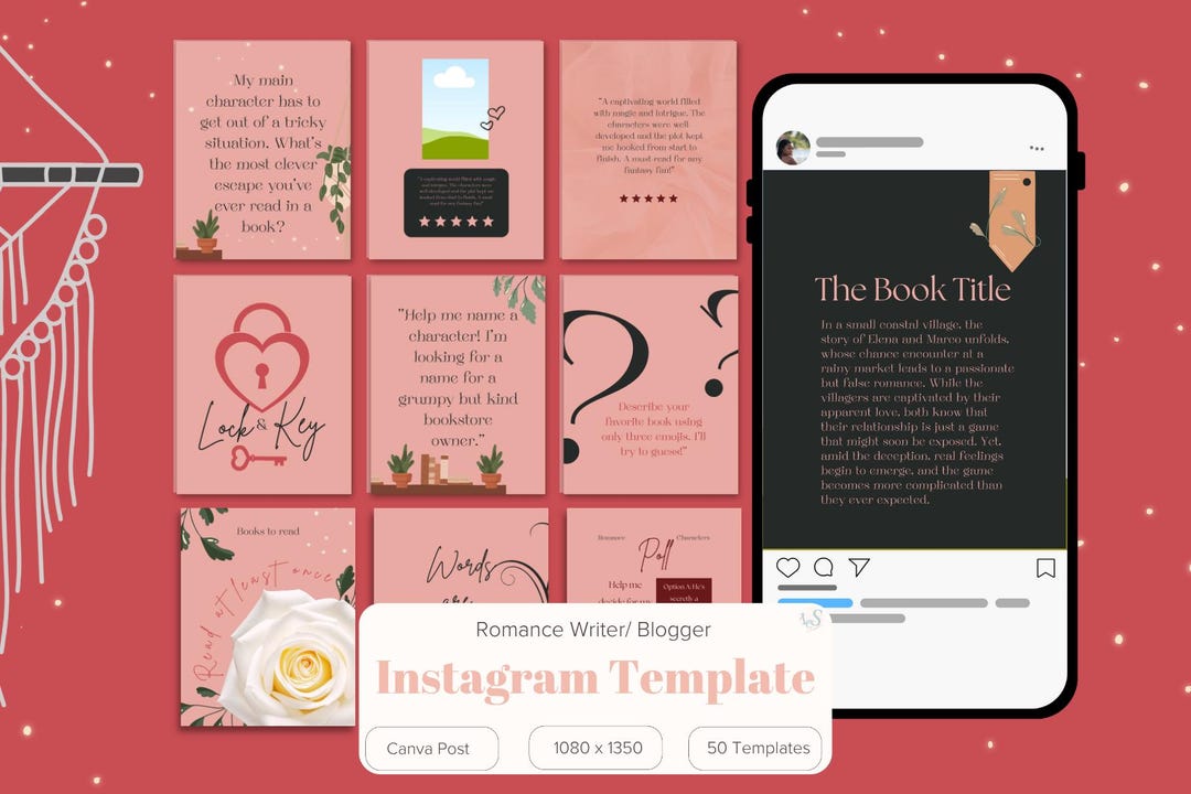 Romance Writer Instagram Templates for Canva Editable Author and ...