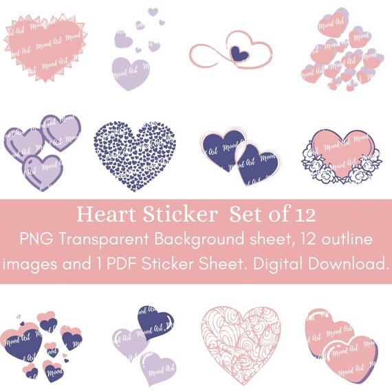 Printable Heart Sticker Set Digital Sticker PNG Download - Etsy