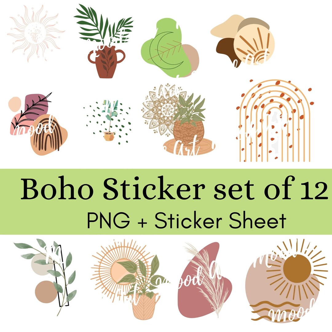 Printable PNG Boho Sticker Set Print Stickers Digital - Etsy