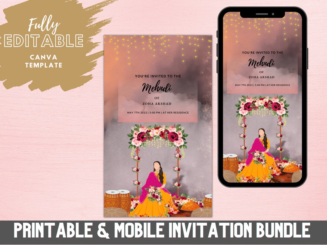 Digital Mendhi Invitation Template, Indian Wedding, Pakistani Wedding ...