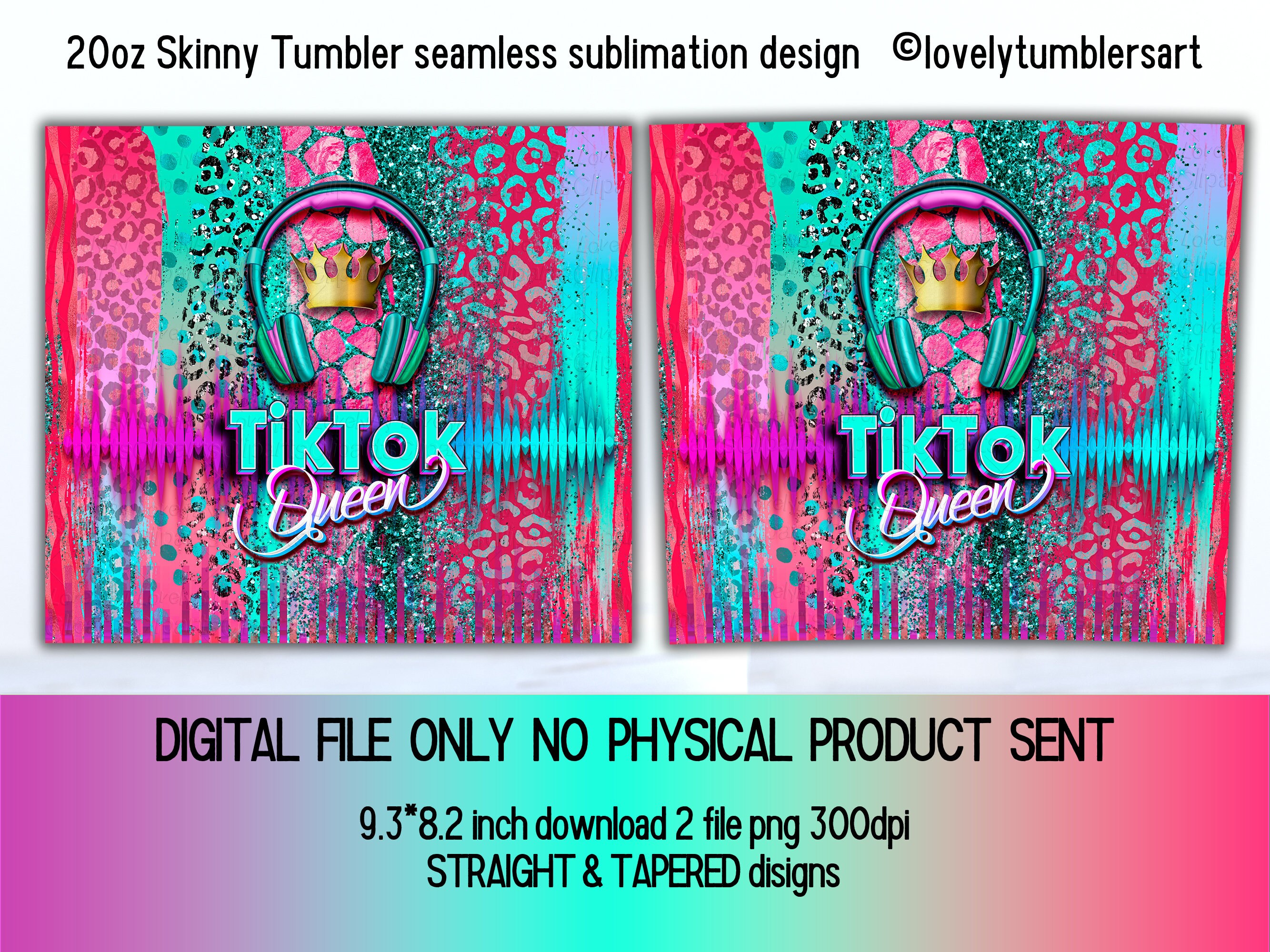 20oz Skinny Tumbler Tiktok Queen Sublimation Designs. Tik Tok Girl ...