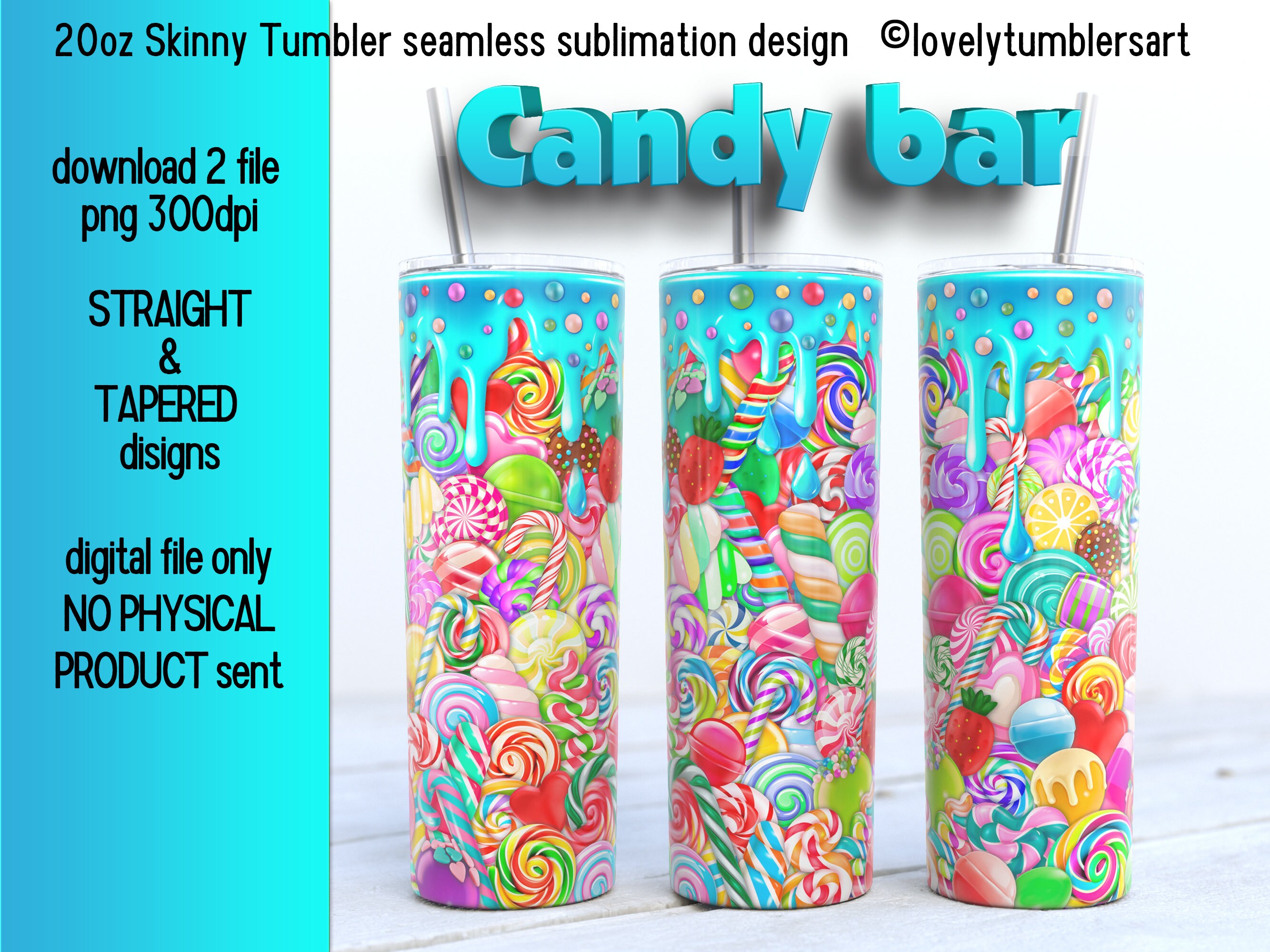 20oz Skinny Tumbler Candy Bar Sublimation Designs. Rainbow Candy ...