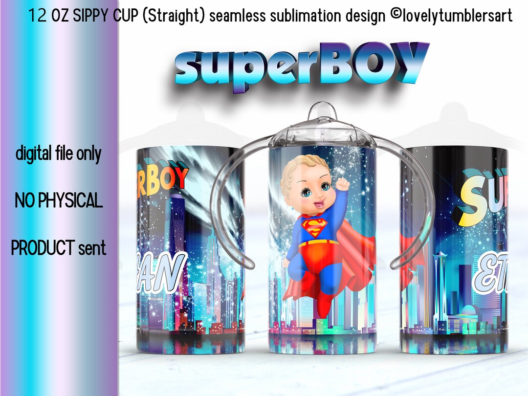 12 OZ SIPPY CUP (straight). Seamless Superboy Sublimation Design. Warp ...