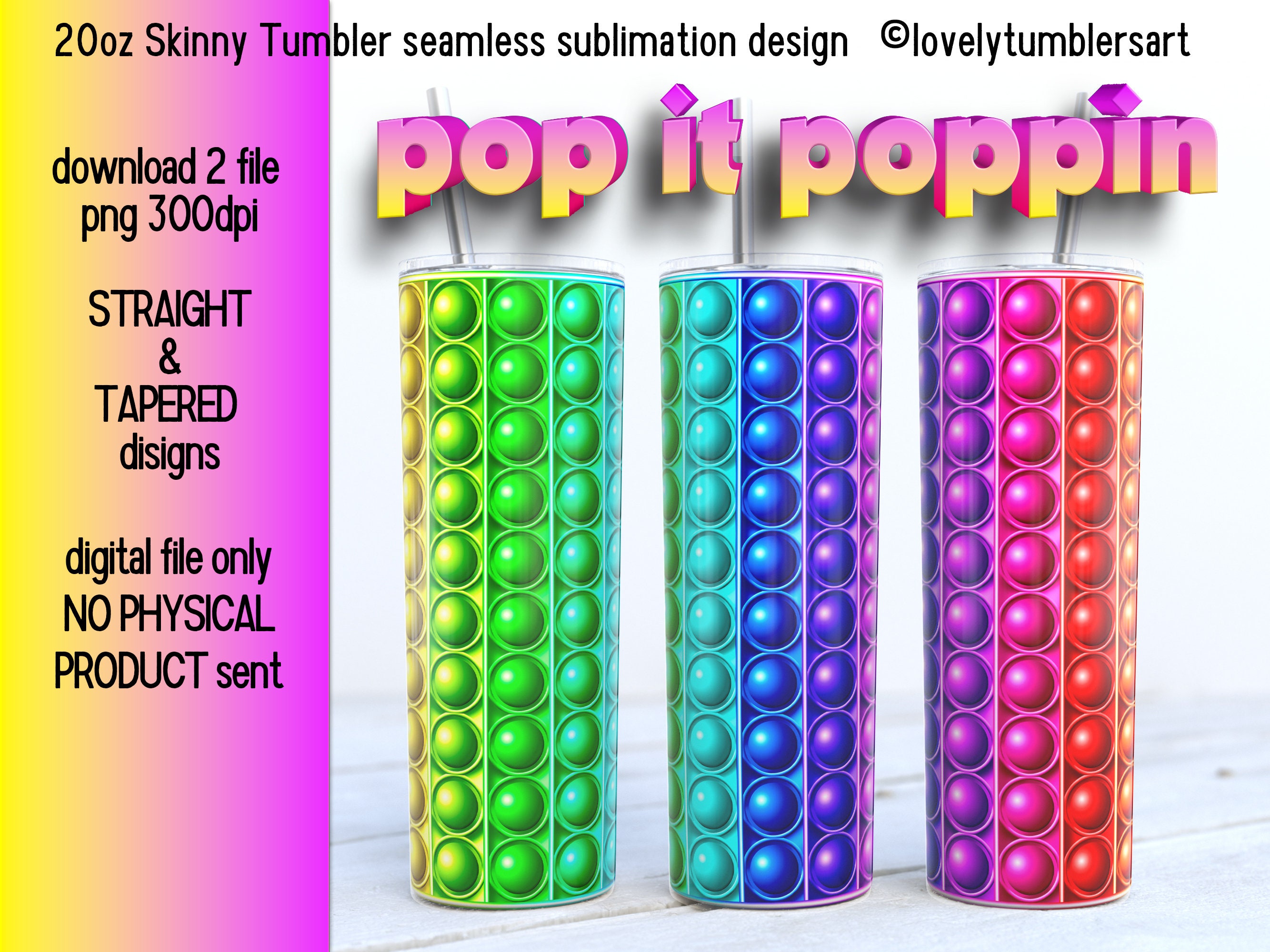 20oz Skinny Tumbler Pop It Sublimation Designs. Rainbow Pop It. Skinny ...