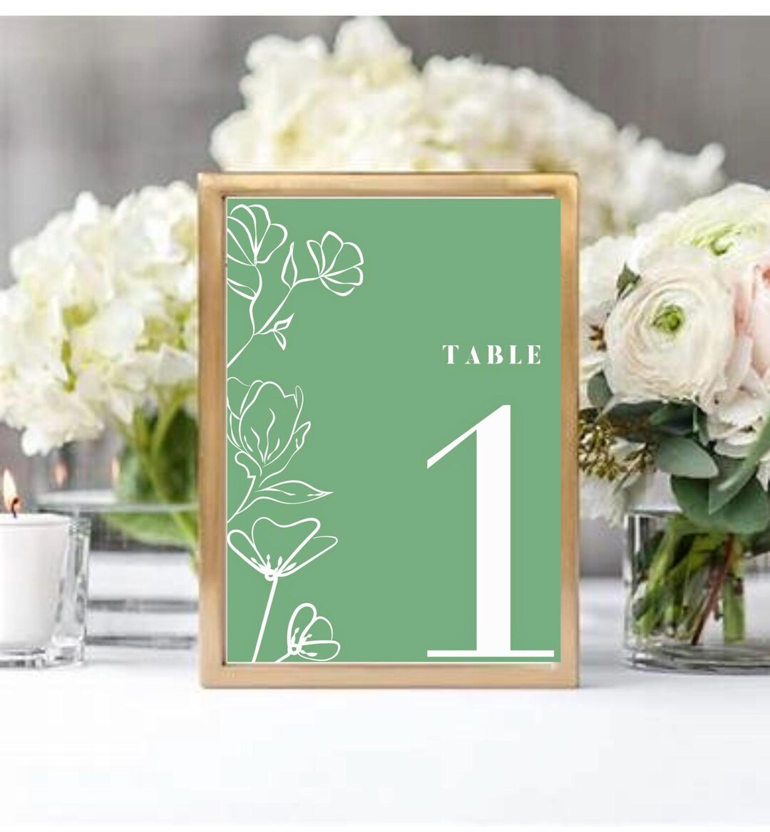 Digital File- Green Floral Table Numbers - Etsy