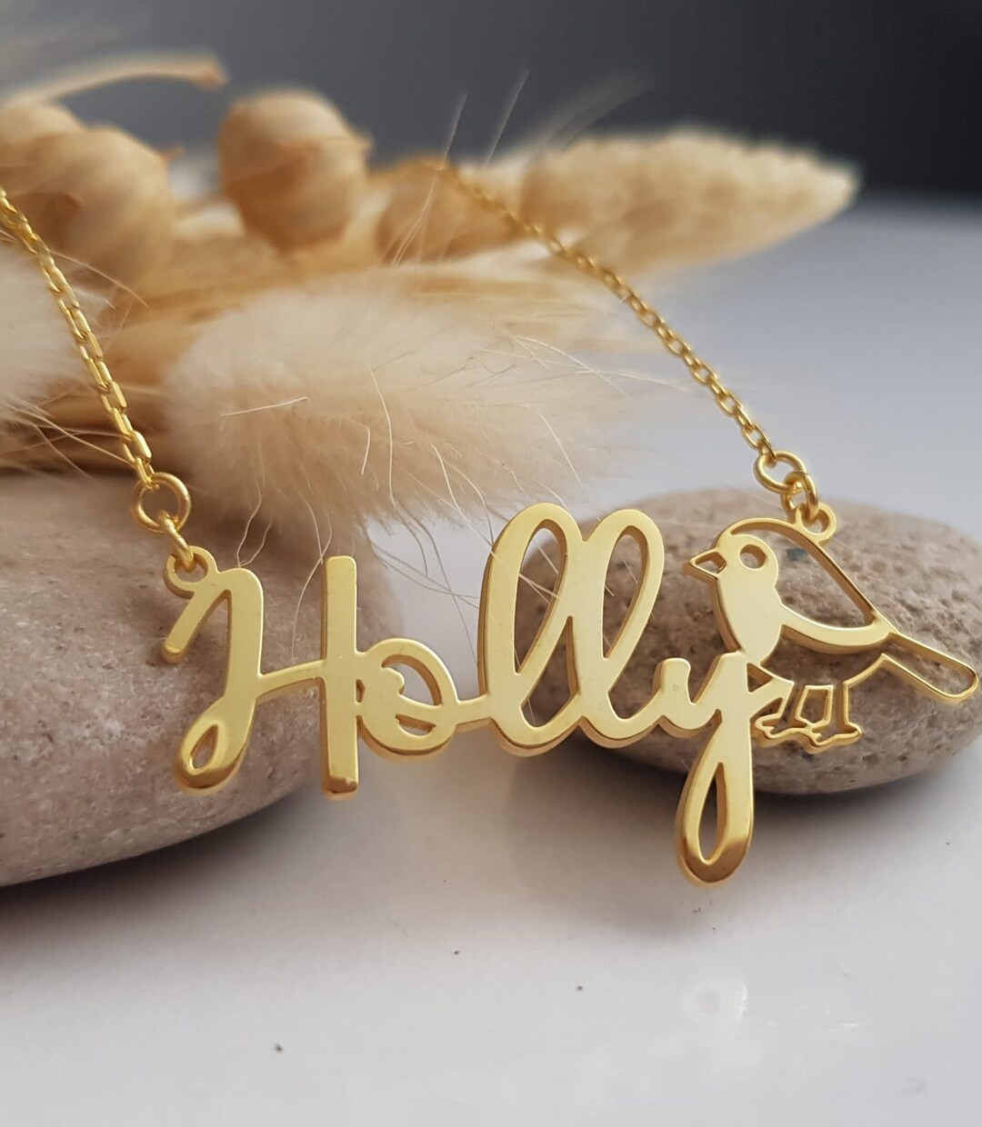 Custom Robin Necklace, Robin Stud Name Necklace, Gold Robin Bird ...