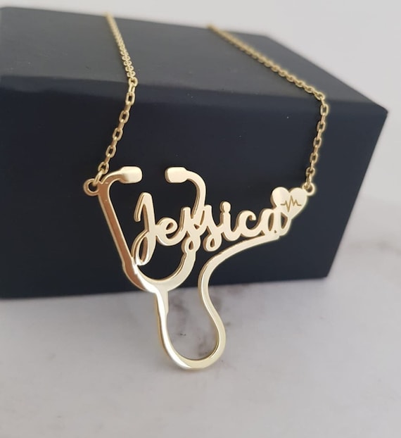 Stethoscope Name Necklace Personalized Stethoscope Pendant Medical Student Gift Nurse Necklace Doctor Necklace Graduation Gift Etsy