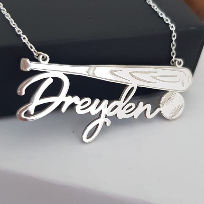 Baseball Bat Necklace Custom Baseball Name Necklace 14 K - Etsy