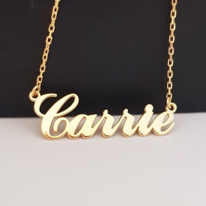 Carrie Necklace, Dainty Carrie Style Name Necklace, Gold Custom ...
