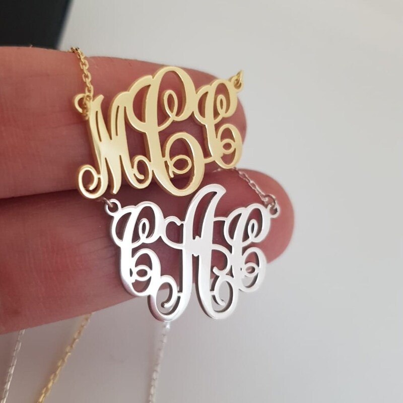 Gold Monogram Necklace - Etsy