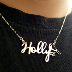 Custom Robin Necklace, Robin Stud Name Necklace, Gold Robin Bird ...