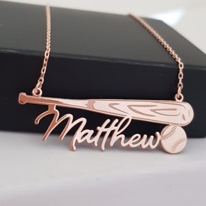 Baseball Bat Necklace, Custom Baseball Name Necklace, 14 K Gold ...