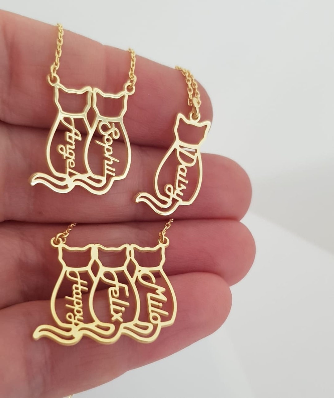 Cat Necklace, Custom Cat Name Necklace, Gold Cat Lover Gift, Cat Momery ...