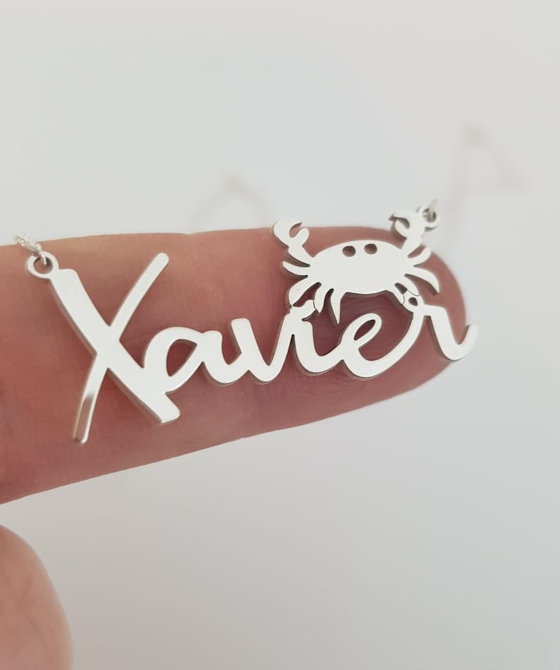 Personalized Crab Name Necklace, Silver Plated Ocean Jewelry - Etsy