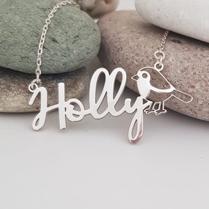 Custom Robin Necklace, Robin Stud Name Necklace, Gold Robin Bird ...