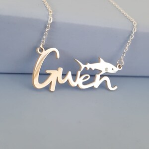 Sİlver Shark Name Necklace, Personalized Shark Gift, Shark Lover ...