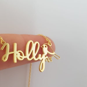 Custom Robin Necklace, Robin Stud Name Necklace, Gold Robin Bird ...