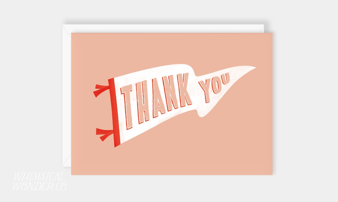 Kids Thank You Note, Pink Thank You Card With Illustrated Lettering ...