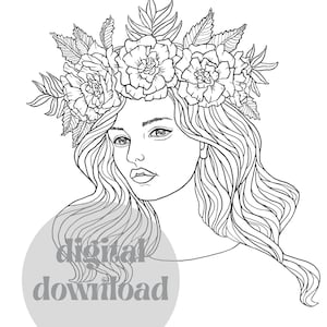 4 Digital Coloring Pages Stunning Women With Floral Hairstyles - Etsy