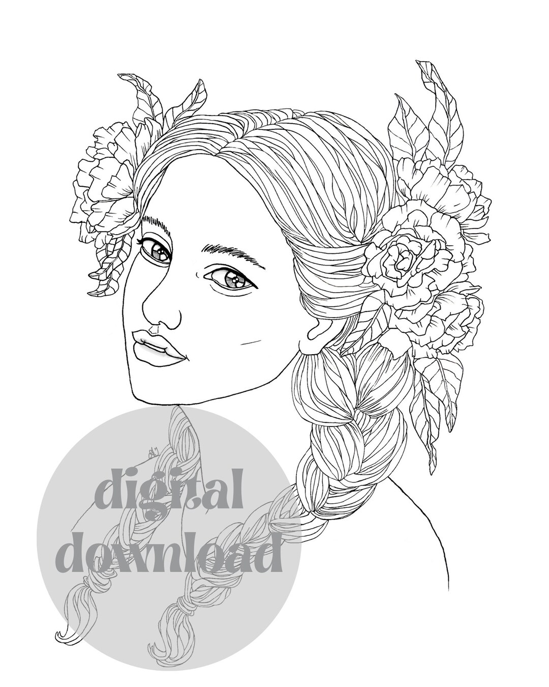 4 Digital Coloring Pages Stunning Women With Floral Hairstyles - Etsy