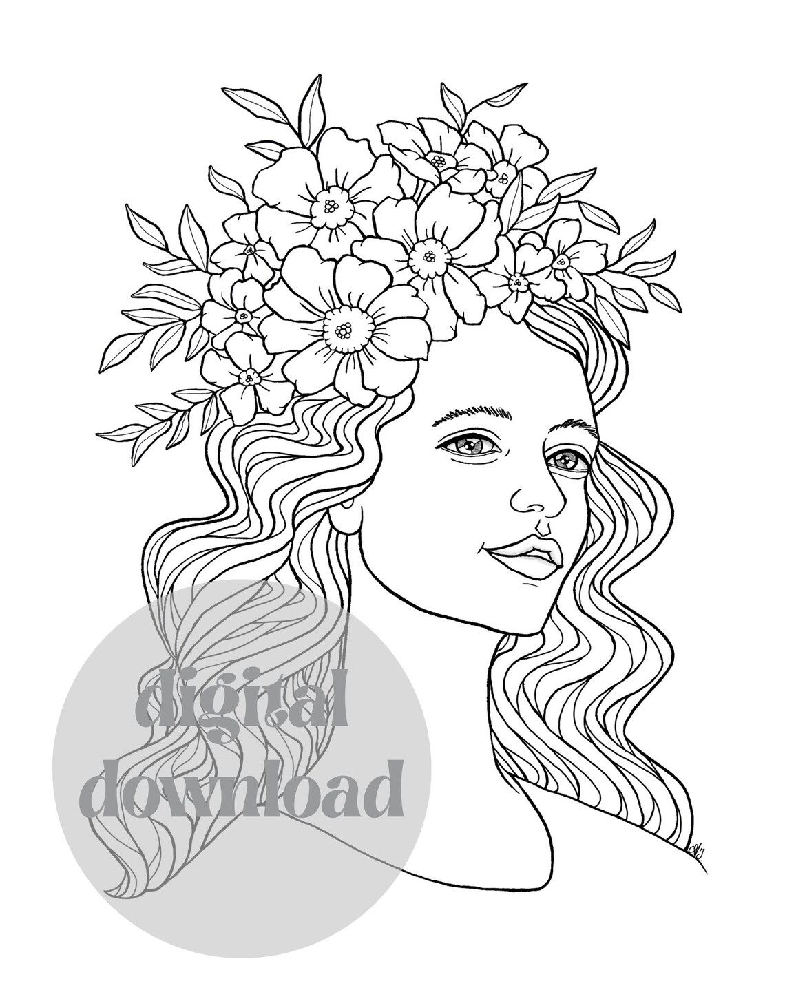 4 Digital Coloring Pages Stunning Women With Floral Hairstyles - Etsy