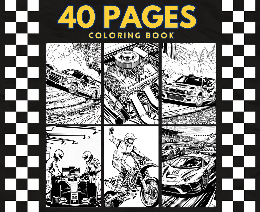 40 Pages Realistic Motorsport Coloring Book – Printable Pages - Racing ...