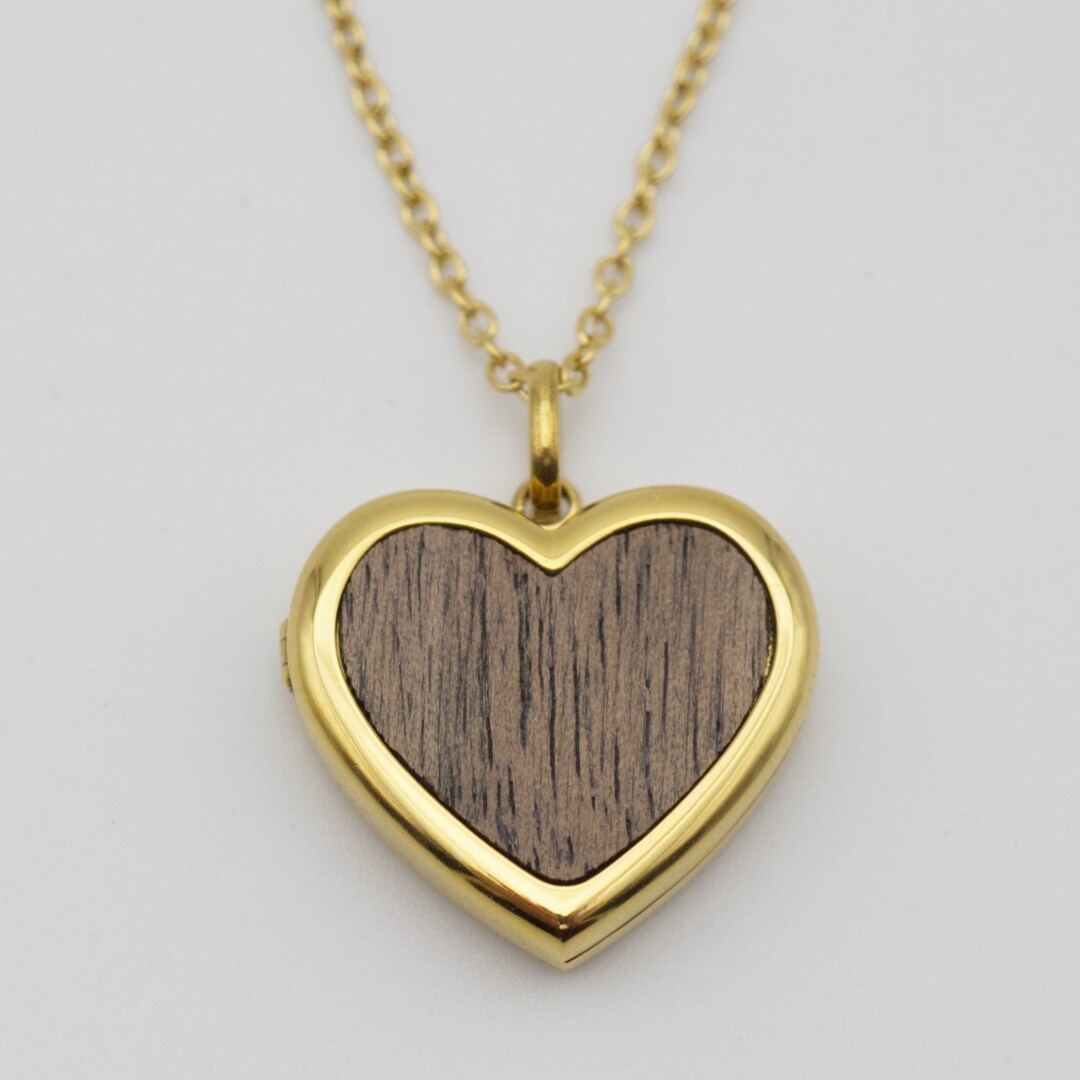 Wooden Medallion Heart With Engraving and Photo to Open. Necklace 455 ...