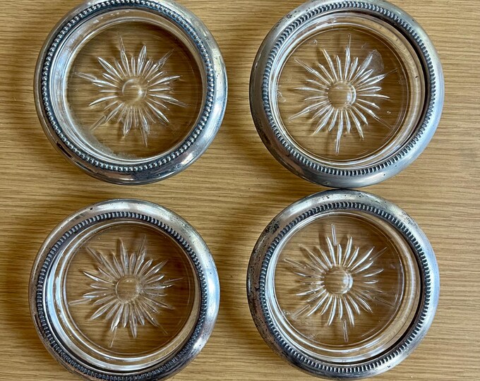 Vintage Set of 4 Silverplate & Glass Coasters Made in Italy - Etsy