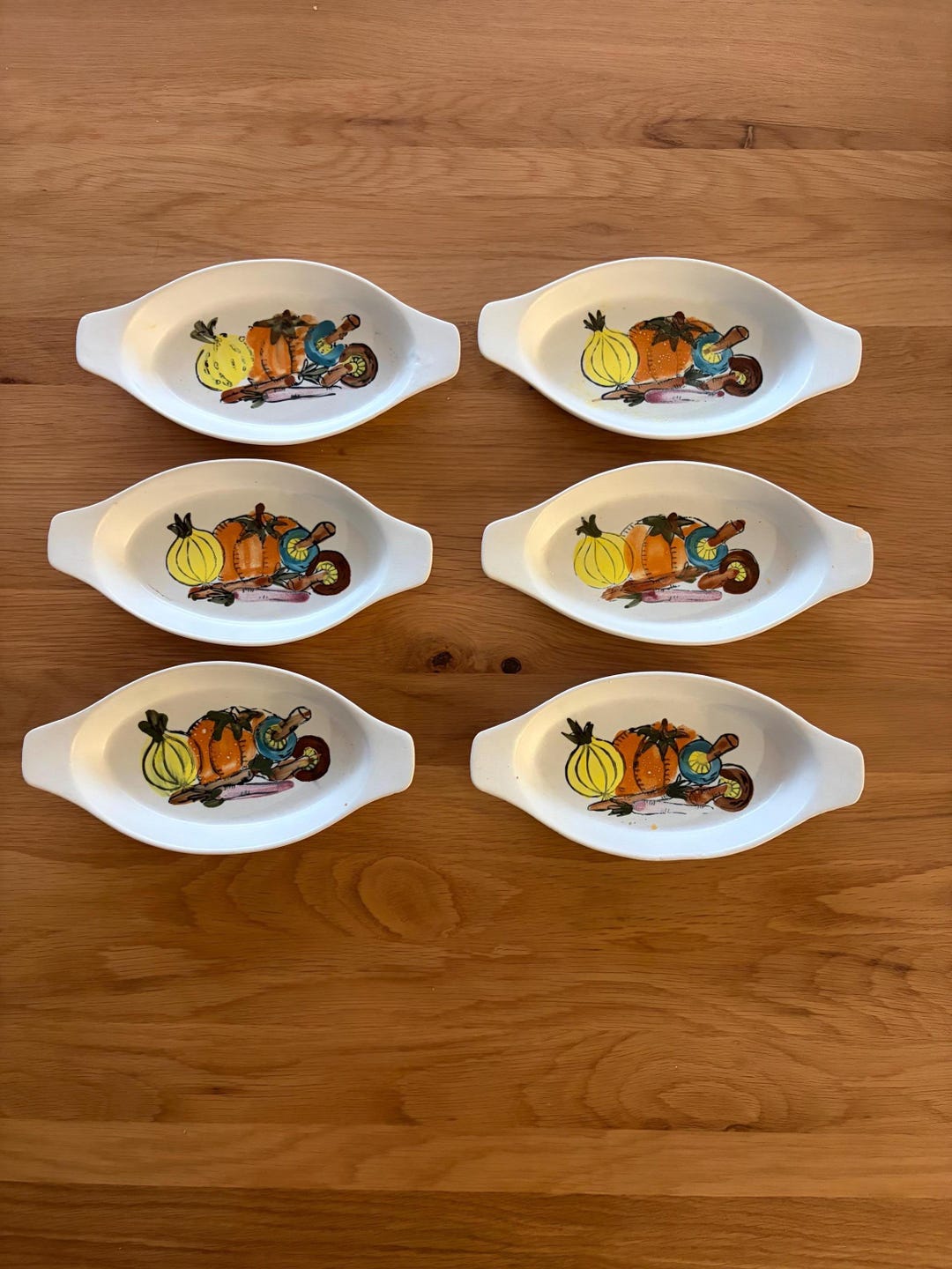 Vintage MCM Hand Painted Oval Casserole Baking Dishes Stoneware Au ...