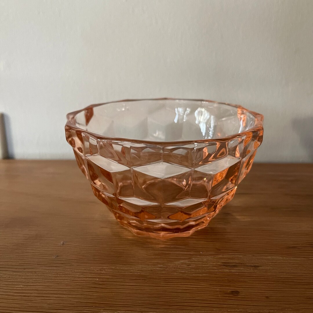 Vintage Pink Depression Glass, Jeanette Glass, Cube Pattern, Holds 10 ...