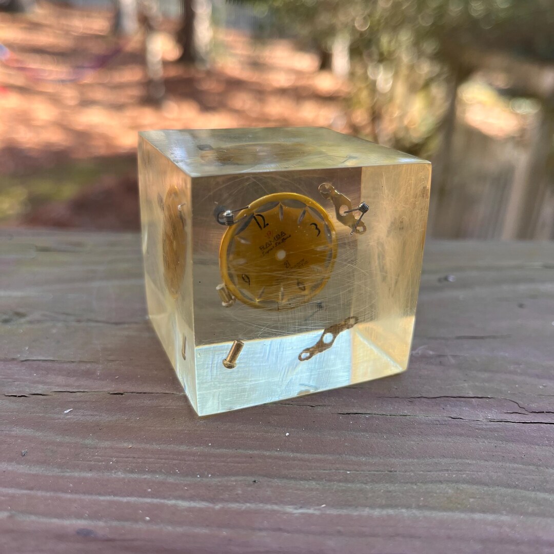 Vintage Midcentury 2” Lucite Cube With Clock Parts - Time is Suspended ...