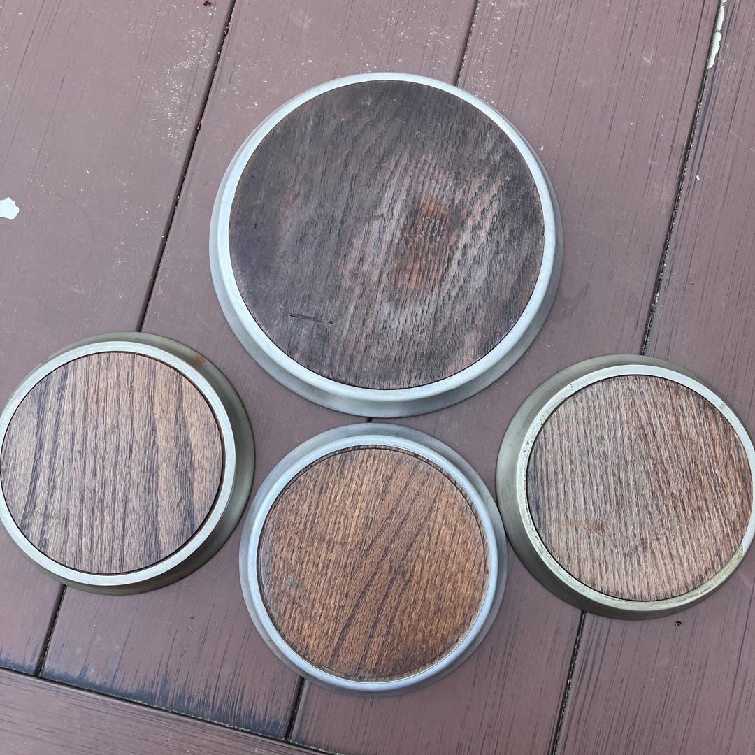 Vintage Pewter & Wood Trivet Set: Mid-century Hot Plate Coasters - Etsy