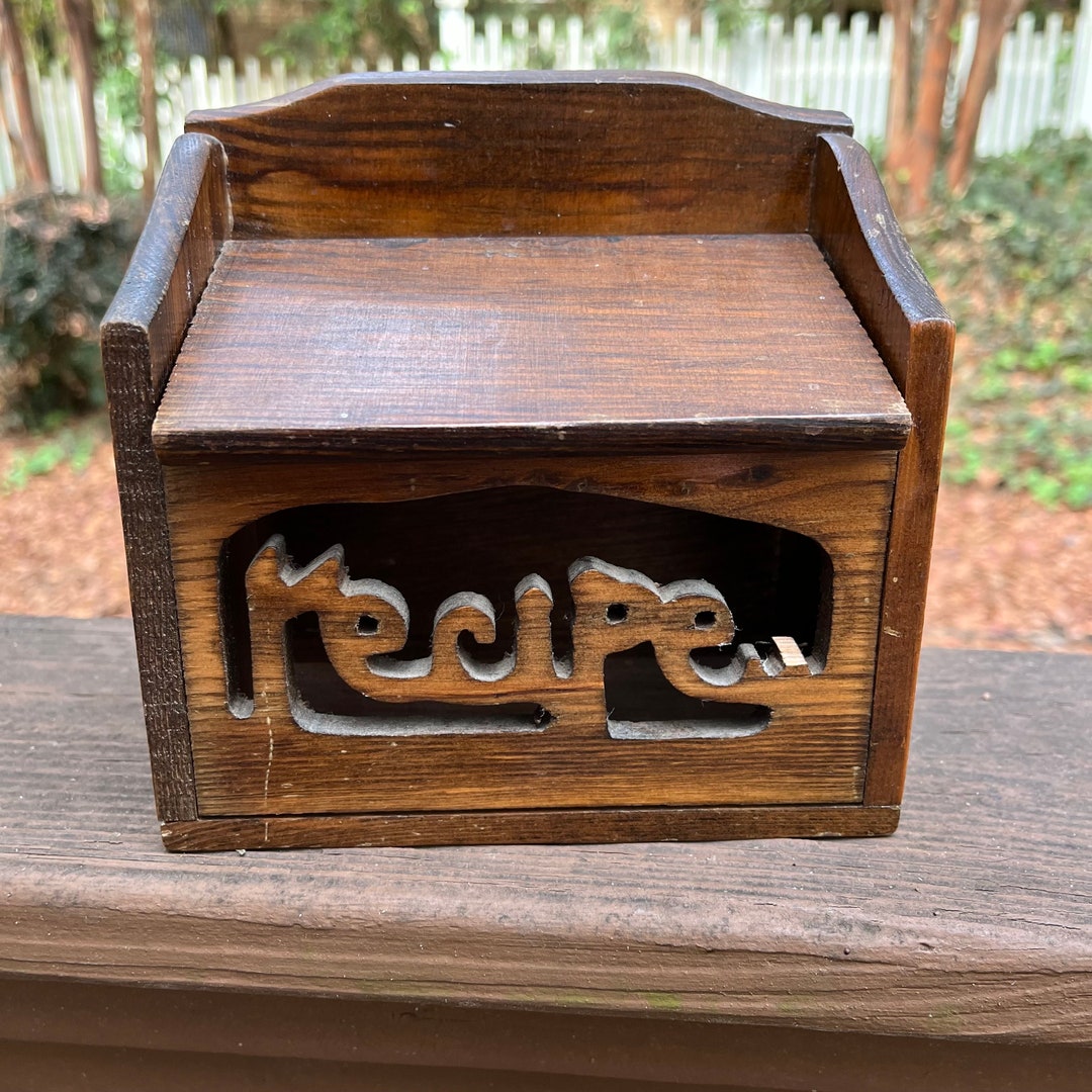 Vintage Rustic Wooden Recipe Box With Flip-top Lid, Sears Roebuck ...