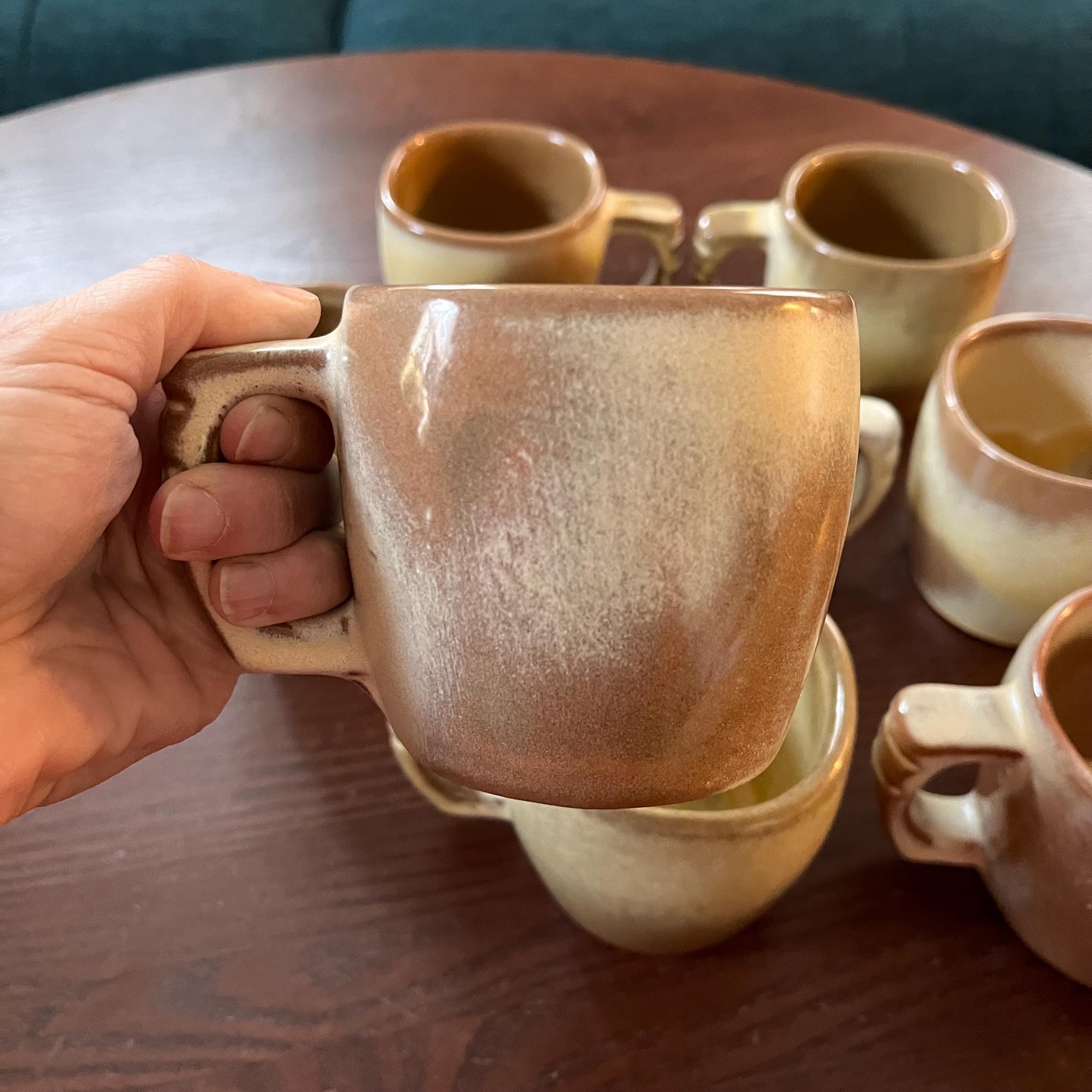 Vintage Frankoma Plainsman Desert Gold Coffee Cups - 1980s Stoneware ...
