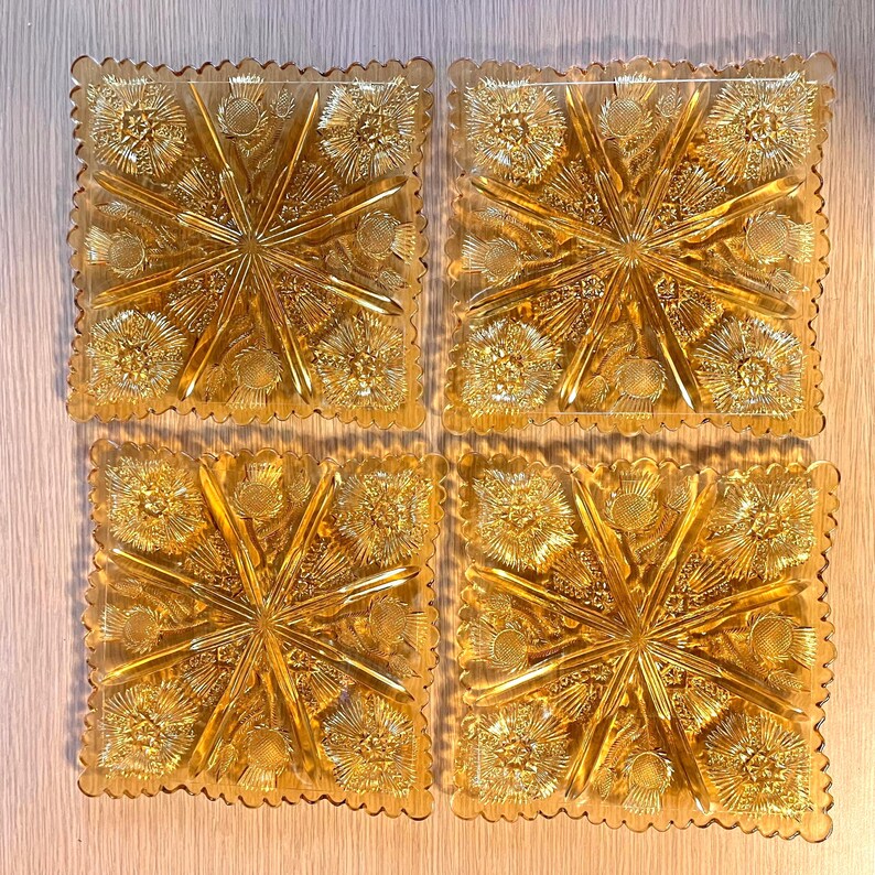Lovely Set of 4 1930s LE Smith Depression Glass 7" Square Plates With ...