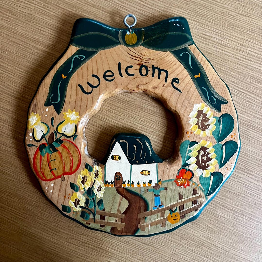Vintage Painted Wood Fall-themed Welcome Sign / Cottagecore - Etsy