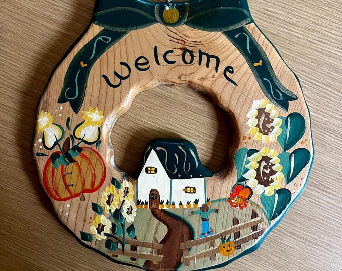 Vintage Painted Wood Fall-themed Welcome Sign / Cottagecore - Etsy