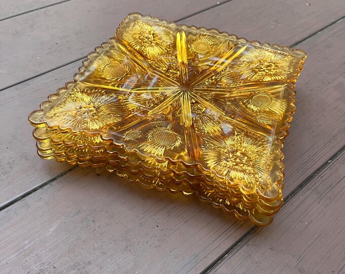 Lovely Set of 4 1930s LE Smith Depression Glass 7" Square Plates With ...