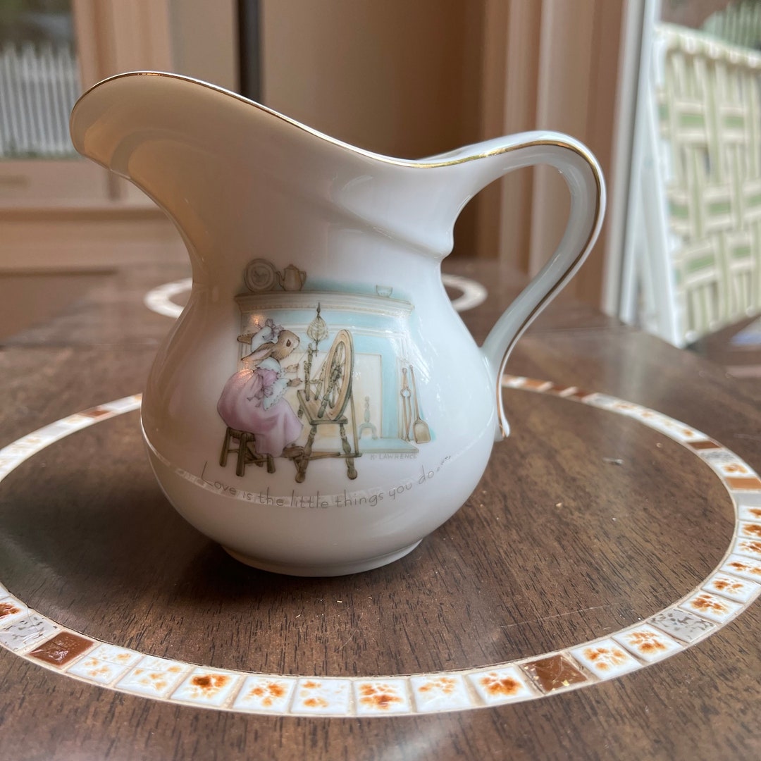 Vintage Tiny Talk Porcelain Creamer: Rabbit at Spinning Wheel, Made in ...