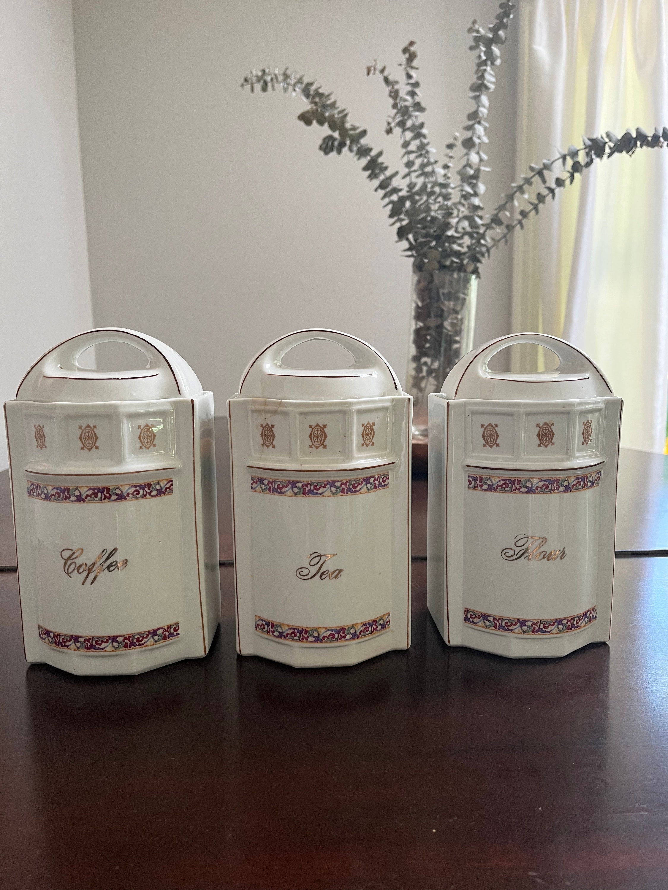 Vintage German Porcelain Kitchen Ingredients Canisters 1930s - Etsy