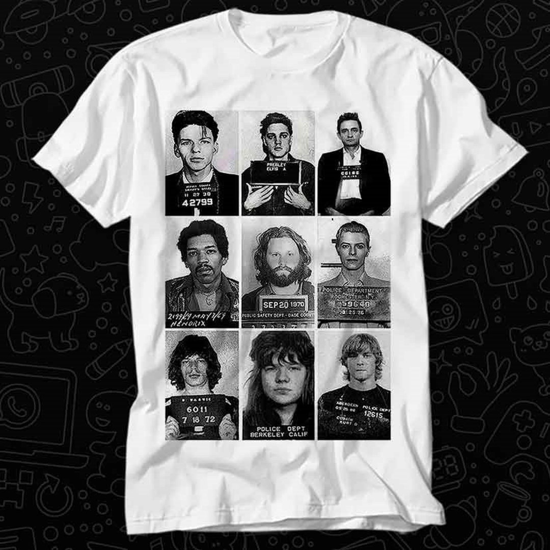 Celebrities Mugshot Rock Stars T Shirt Gift for Womens Mens Unisex Top ...