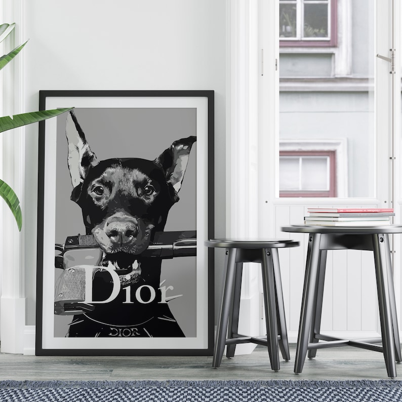 Dior Doberman Poster Black And White, Luxury Fashion Poster Vintage ...