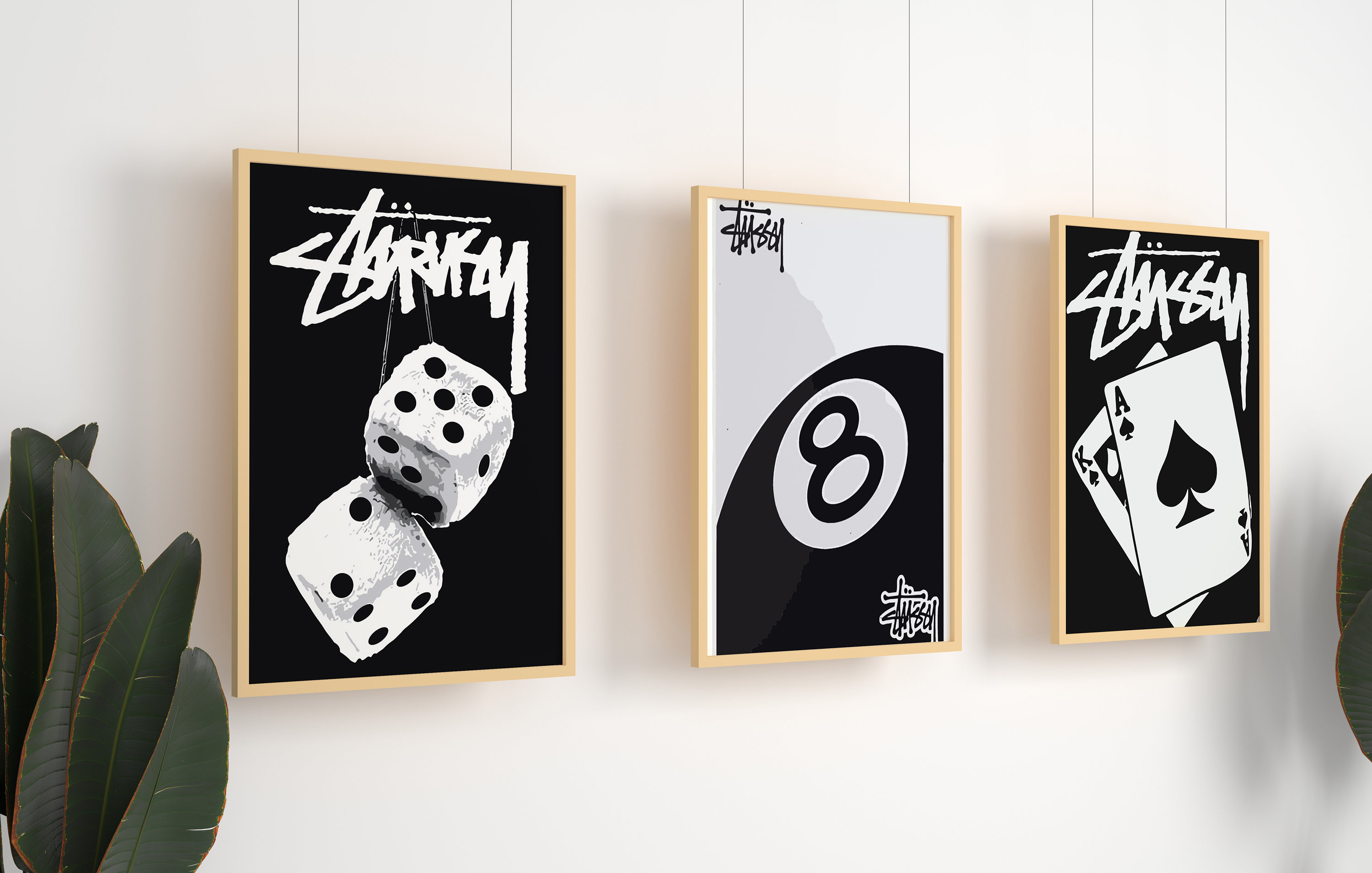 Stussy Poster 3er Set schwarz und weiß, 8 Ball Print Digital ...